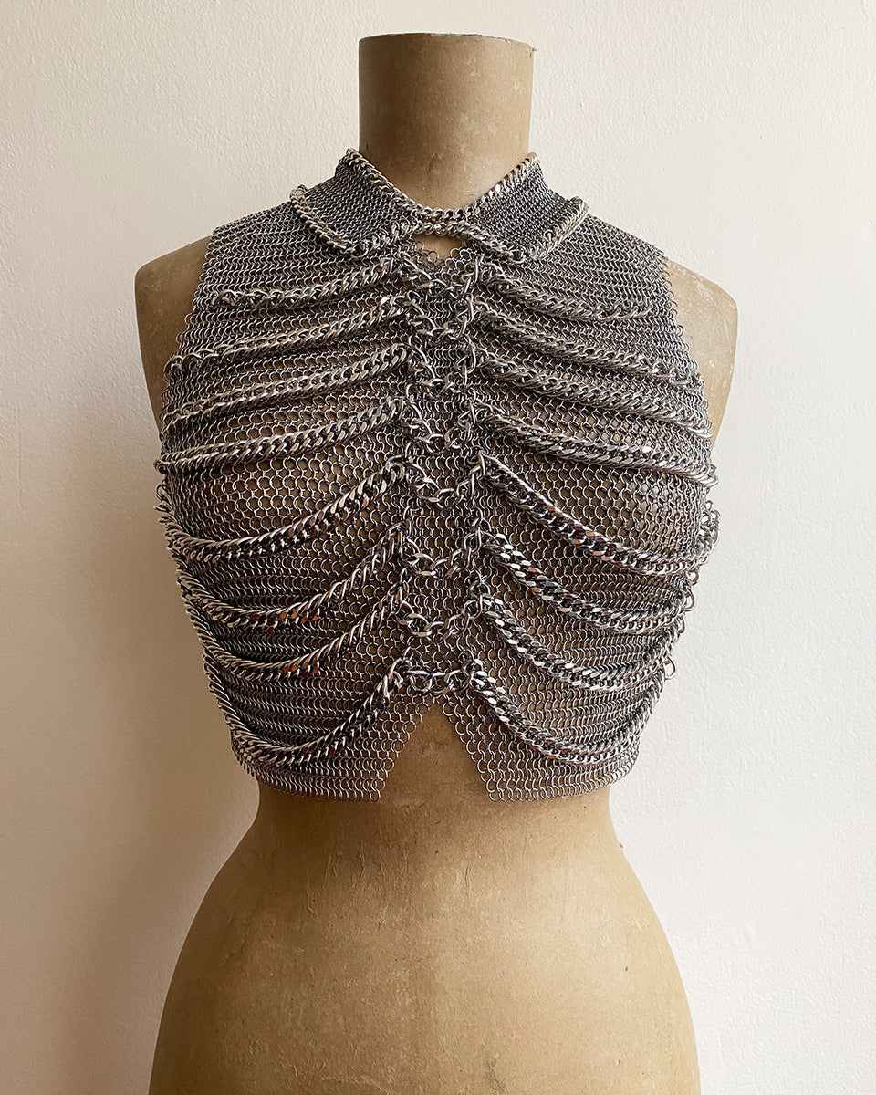 Falconiere Silver Ribcage Chainmail Vest - Collared Chain Halter - Mad ...