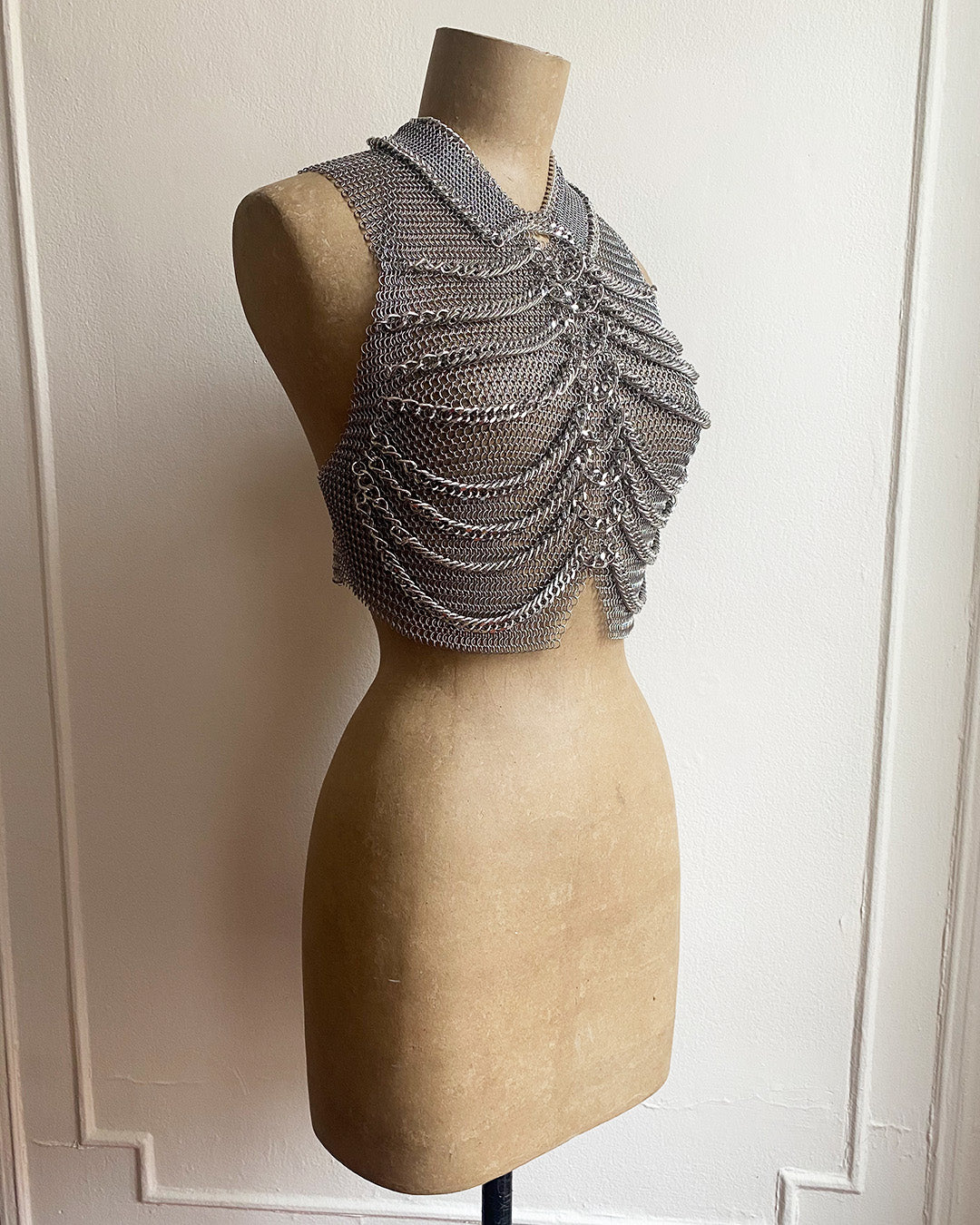Falconiere Silver Ribcage Chainmail Vest - Collared Chain Halter - Mad ...
