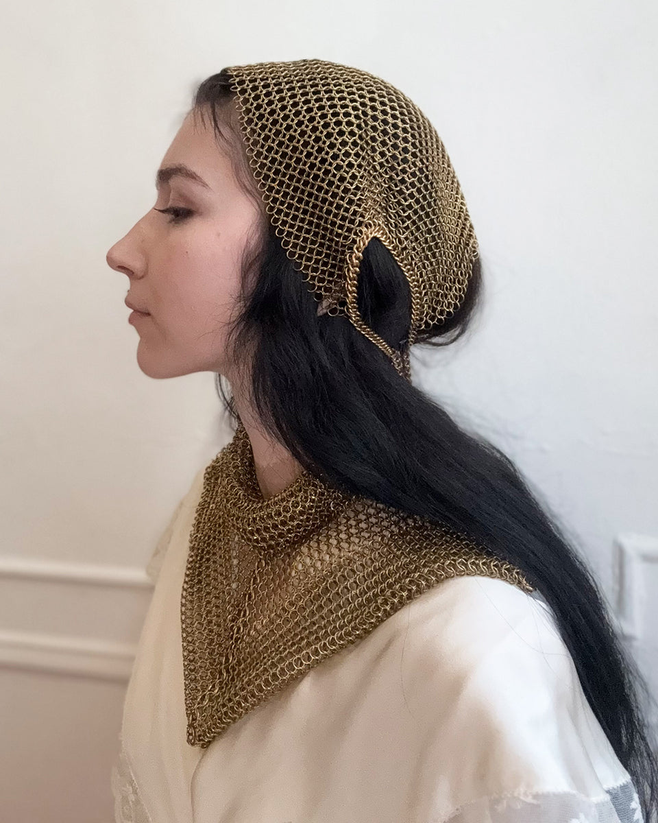 Falconiere Brass Coif - Chainmail Hat - Adjustable Veil - Made to Orde ...