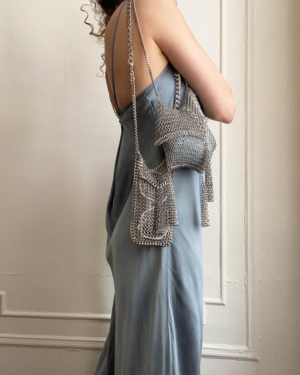 Falconiere Utility Belt - Silver-tone Chainmail Flap Pouch & Purse - M ...